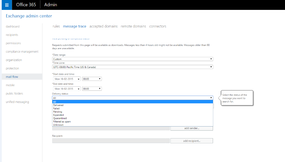 Steps to perform a extended message trace in Office 365 | EzCloudInfo