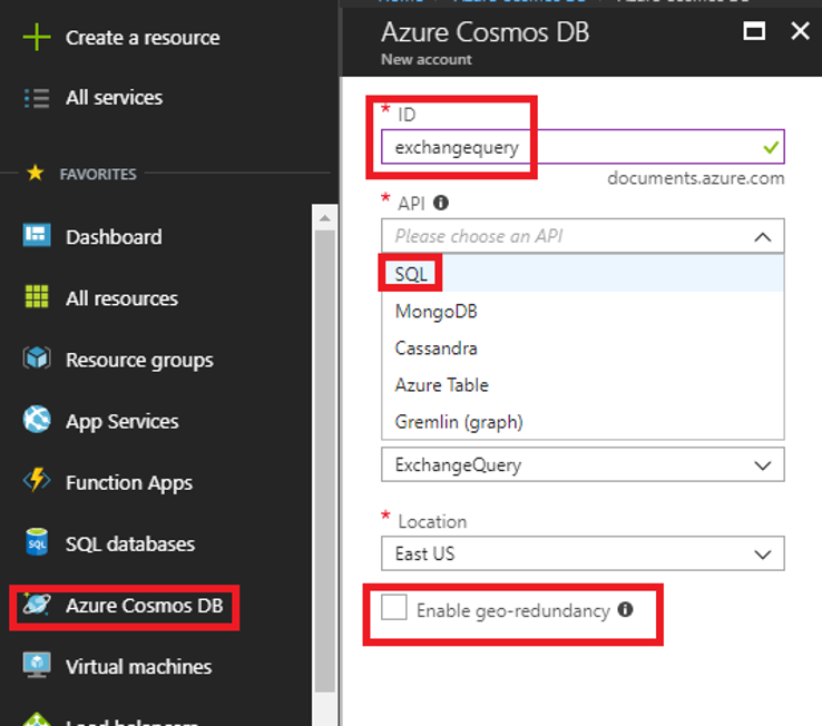 Create Cosmos DB , failover options,data replication options from azure ...