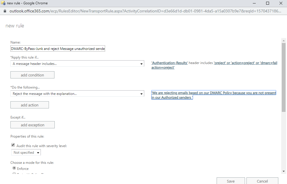 Configure Exchange Online to reject emails that fail DMARC validation ...