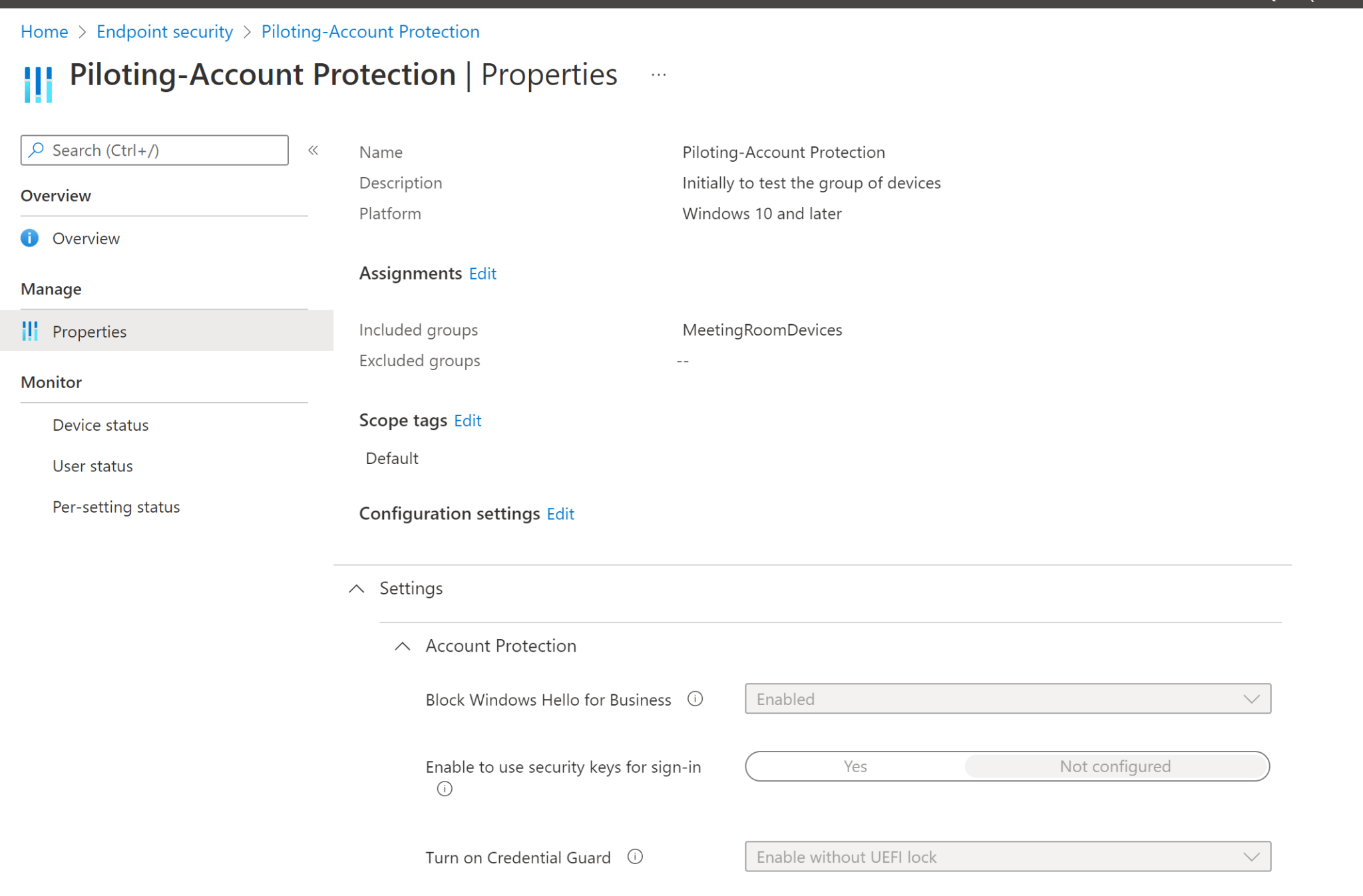 Utilize Intune endpoint security policies for Account Protection in ...