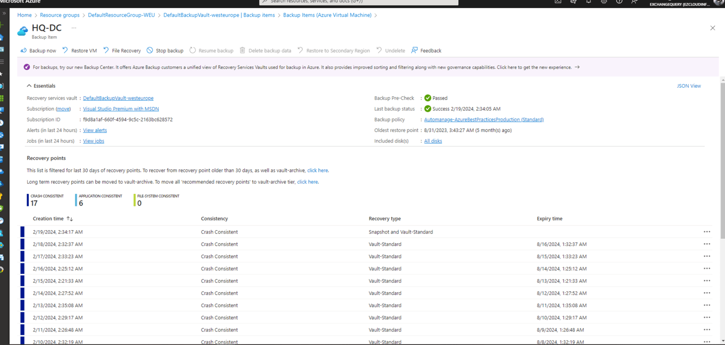 Make use of the Azure Recovery Services Vault Backup to restore your ...