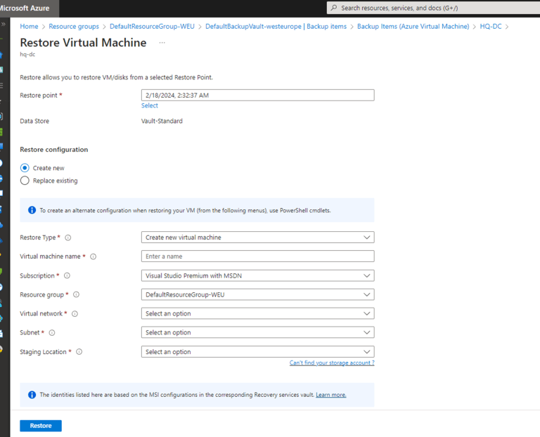 Make use of the Azure Recovery Services Vault Backup to restore your ...